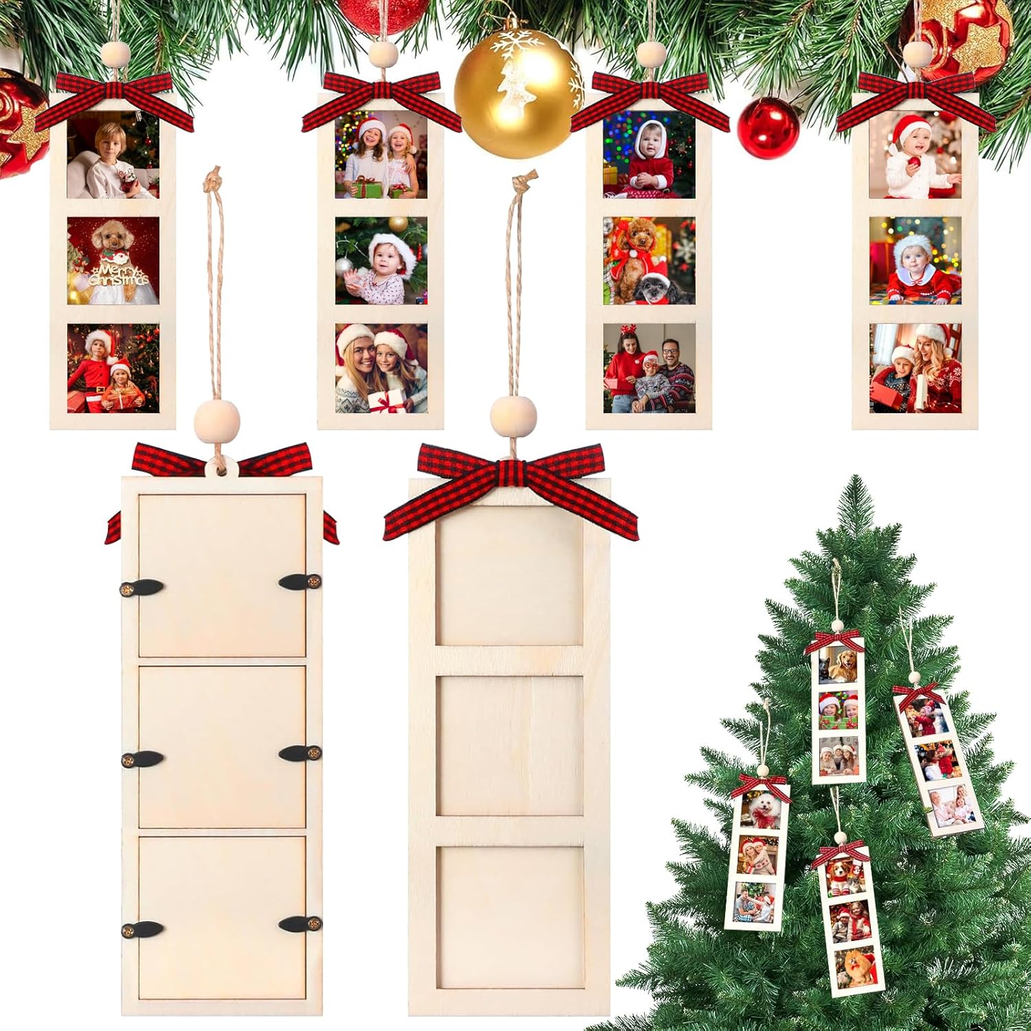 Amazon.com: 8 Pcs Christmas Picture Frame Ornament DIY Wooden Photo ...