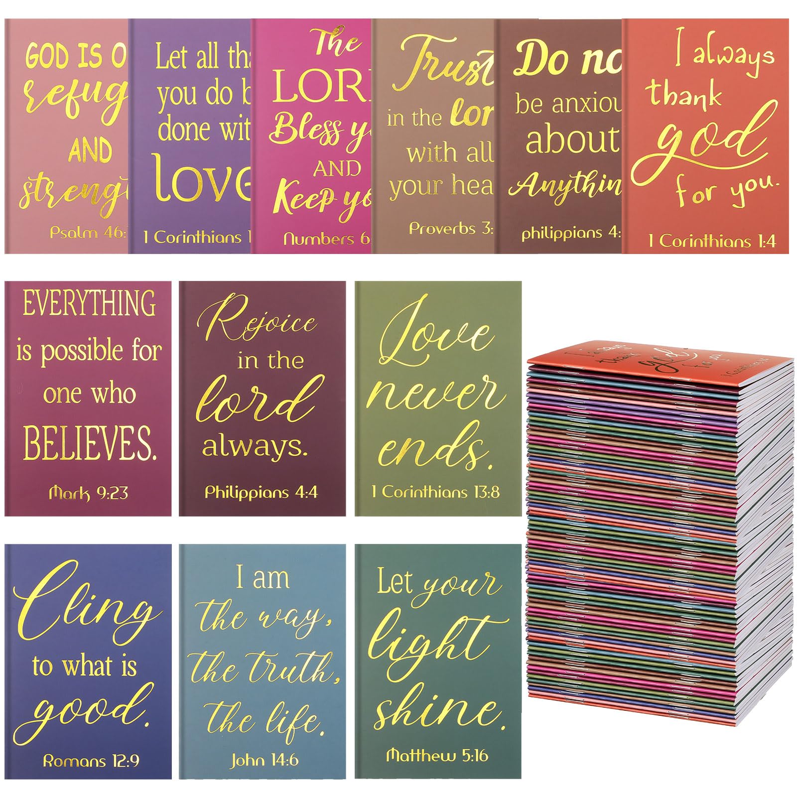 48 Pcs Gold Foil Bible Verse Notebook Religious Motivational Notepads ...