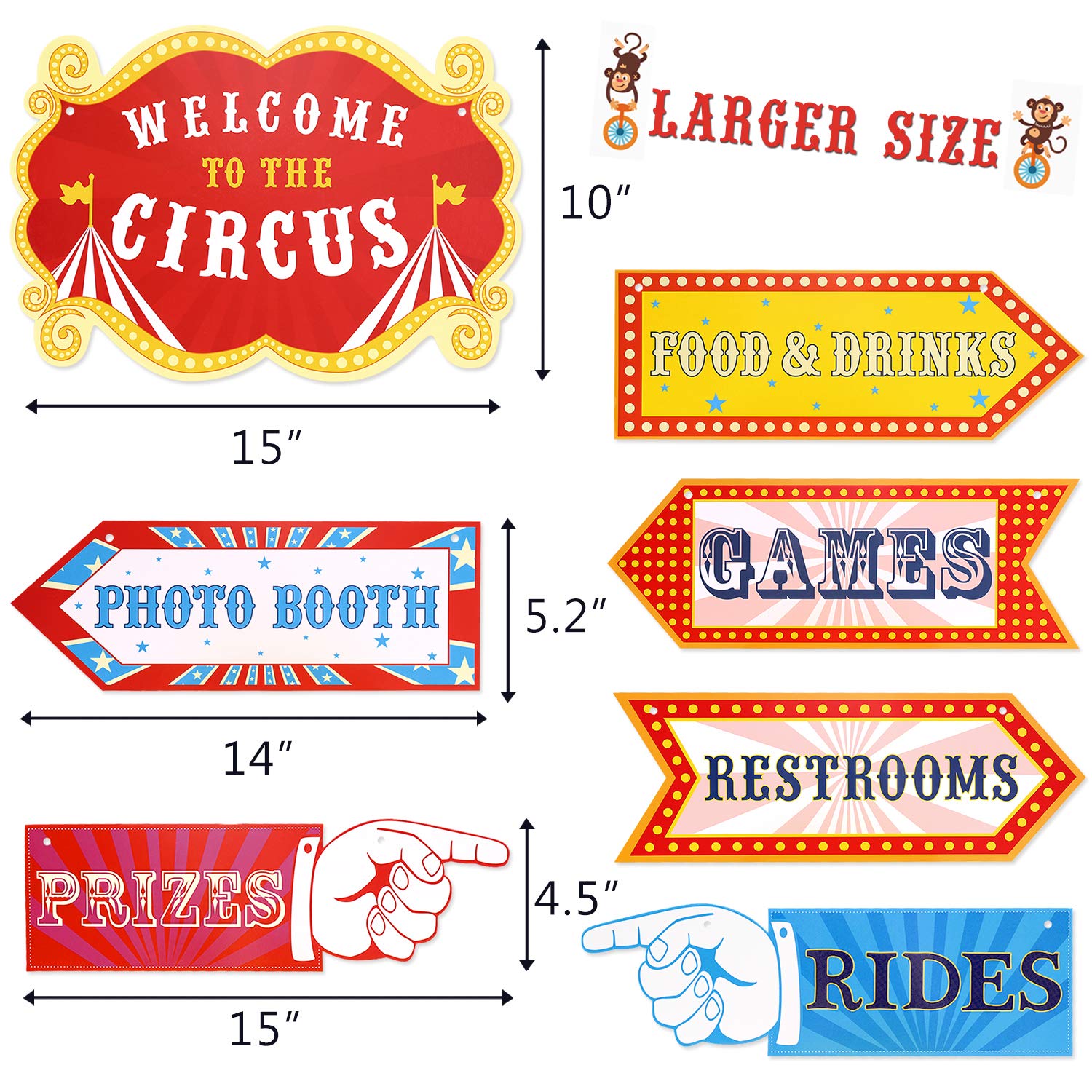 Buy Circus Carnival Birthday Party Directional Signs, Large Size 15 ...