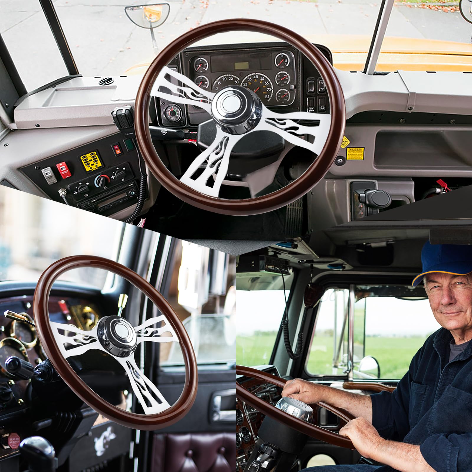 Snapklik.com : QYMOPAY 18"Solid Wood Truck Steering Wheel 3 Spoke ...