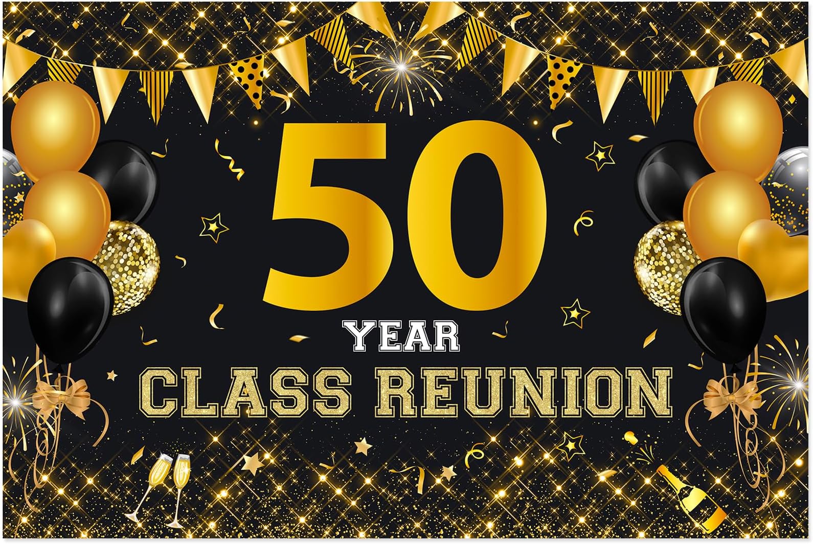 Amazon.com : JOYMEMO 40 Year Class Reunion Backdrop - Black and Gold ...