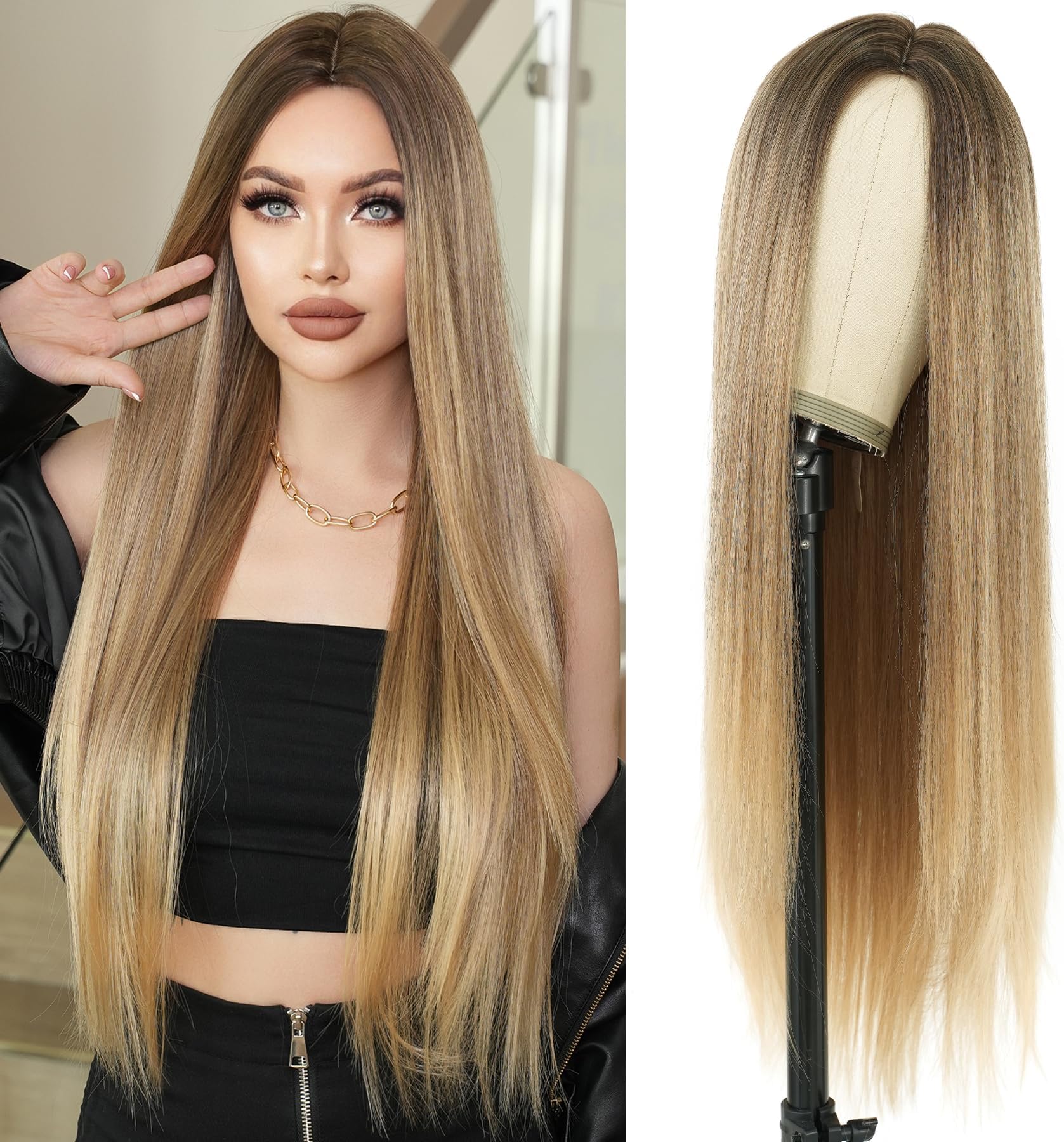 Amazon.com : 7JHH WIGS Long Blonde Ombre Wigs Natural Heat Resistant ...