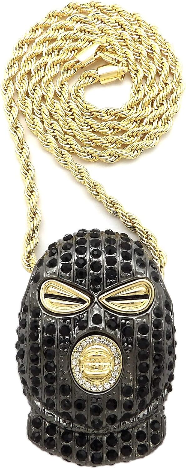 BLINGFACTORY Hip Hop Iced Masked Goon Pendant & 4mm 24" Rope Chain ...
