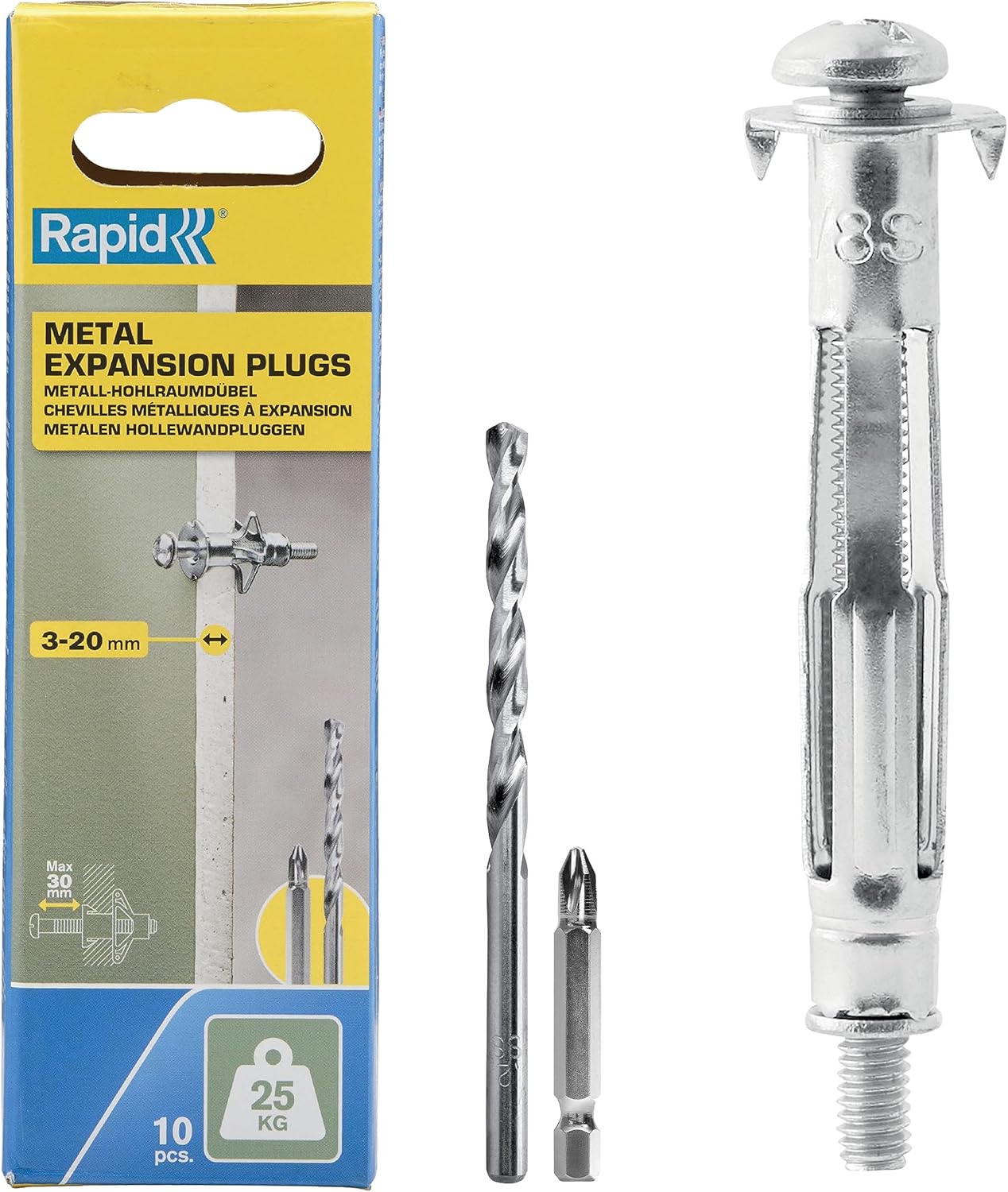 Rapid Hollow Wall Anchors, Pack of 10 Heavy Duty Metal Plasterboard ...