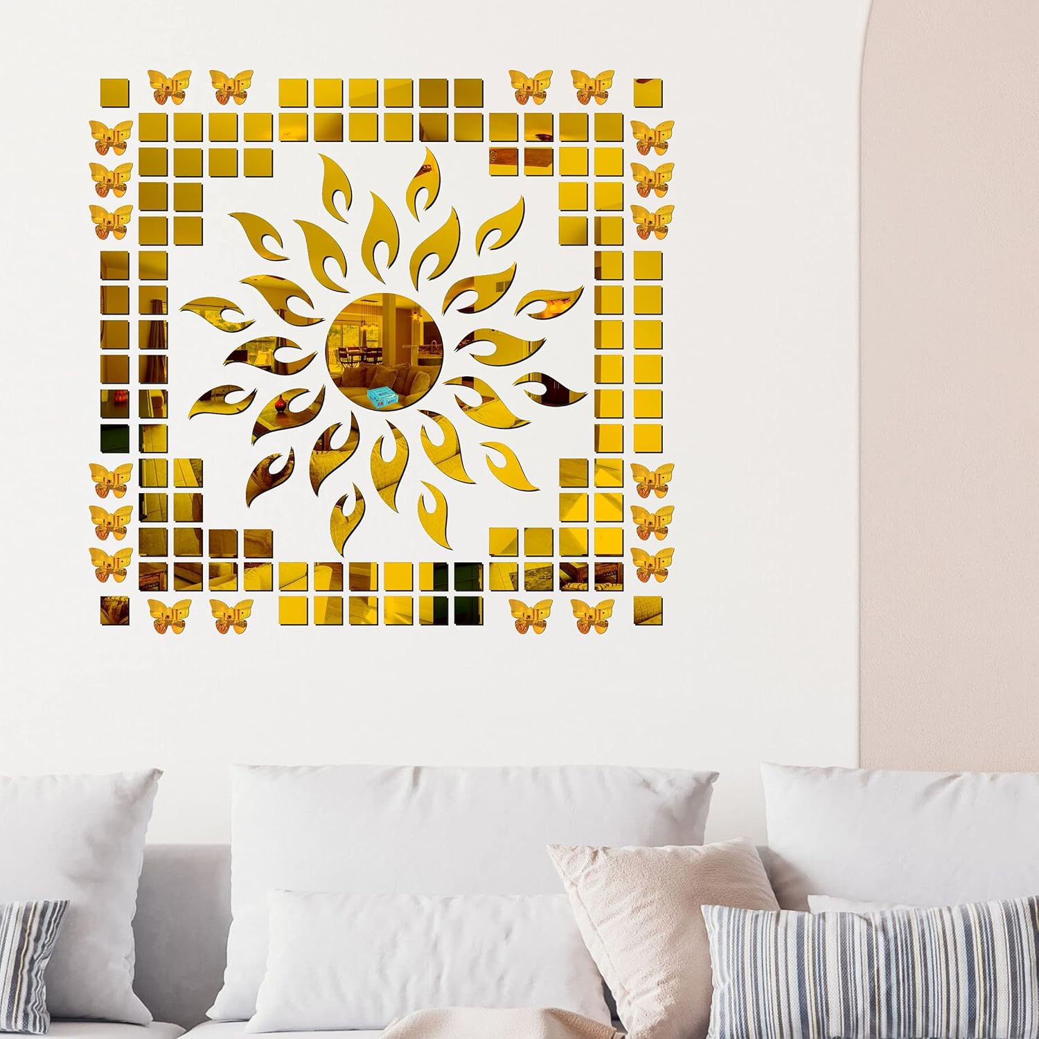 Buy Look Decor Sun Flame And 100 Square With 20 Butterfly Golden wall ...
