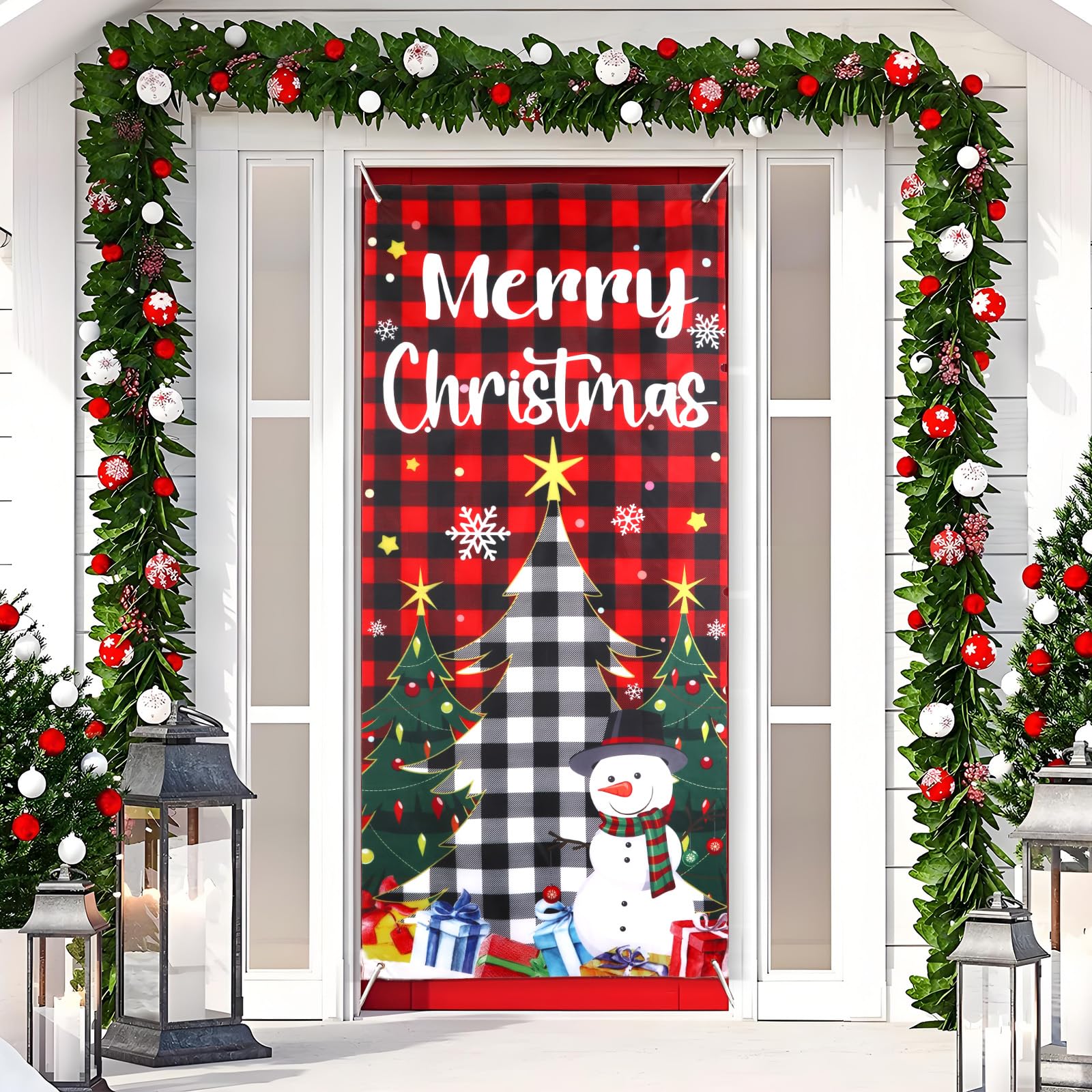 Amazon.com: NOVWANG Christmas Door Cover Decorations, Red and Black ...