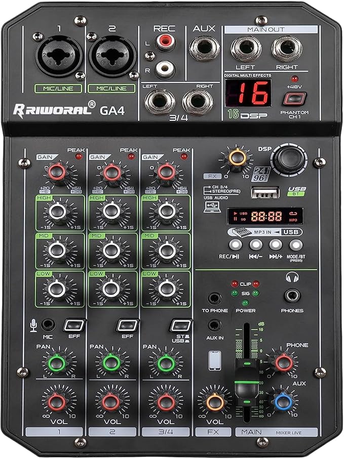 Amazon.com: 4 Channel Audio Interface DJ Mixer board 16 Dsp Digital ...