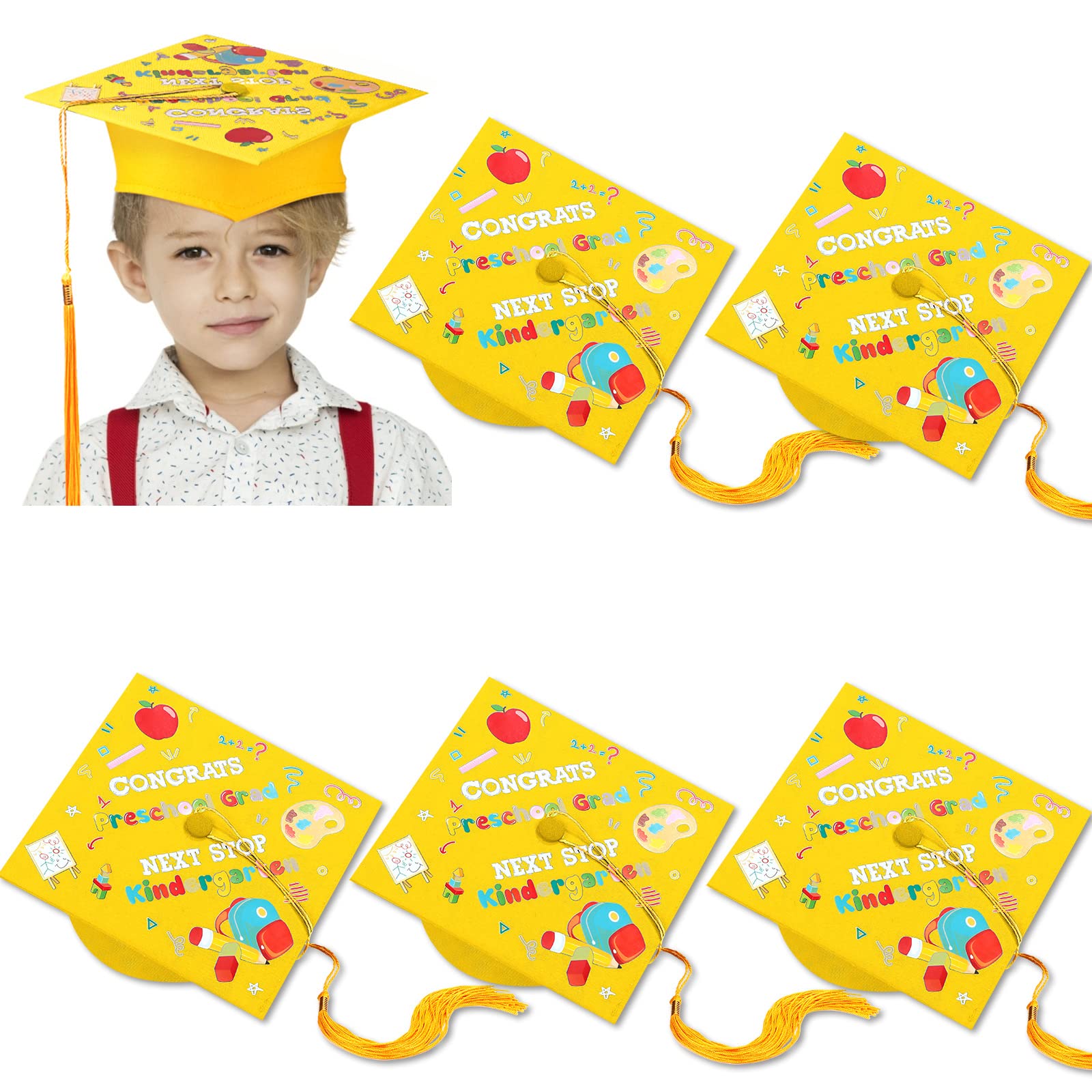 Preboun 6 Pcs Graduation Caps for Kids Bulk Preschool Graduation Hat ...