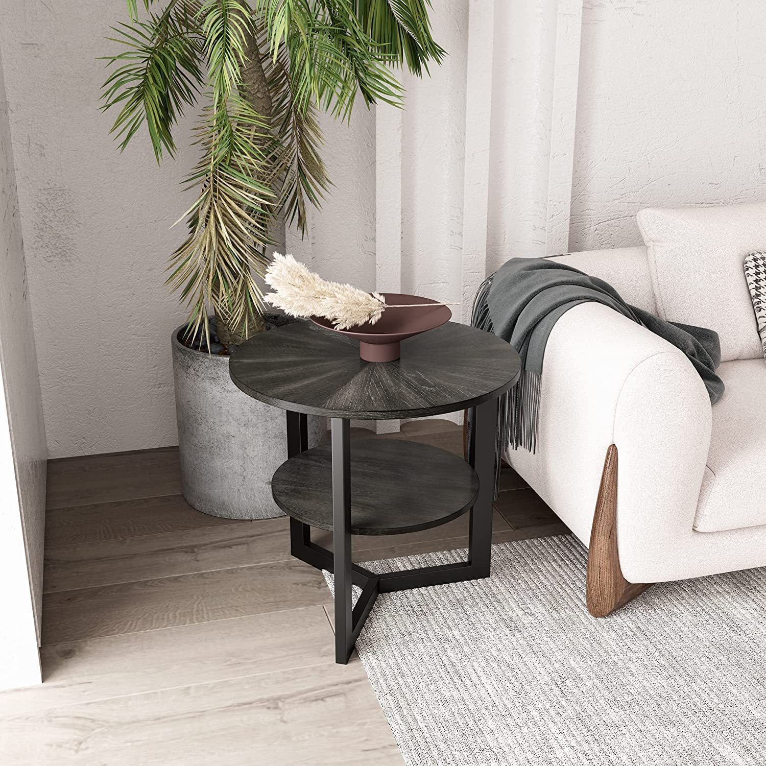 JESONVID Round End Table with Storage, 2-Tier 25" Circel Accent Side ...