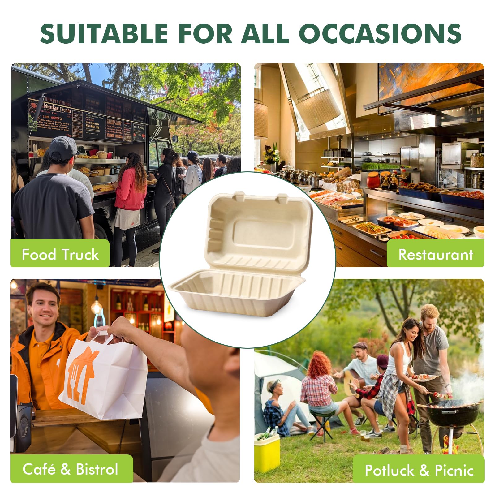 Snapklik.com : Yoyomax 9x6-100Pack 100% Compostable To Go Food Containers