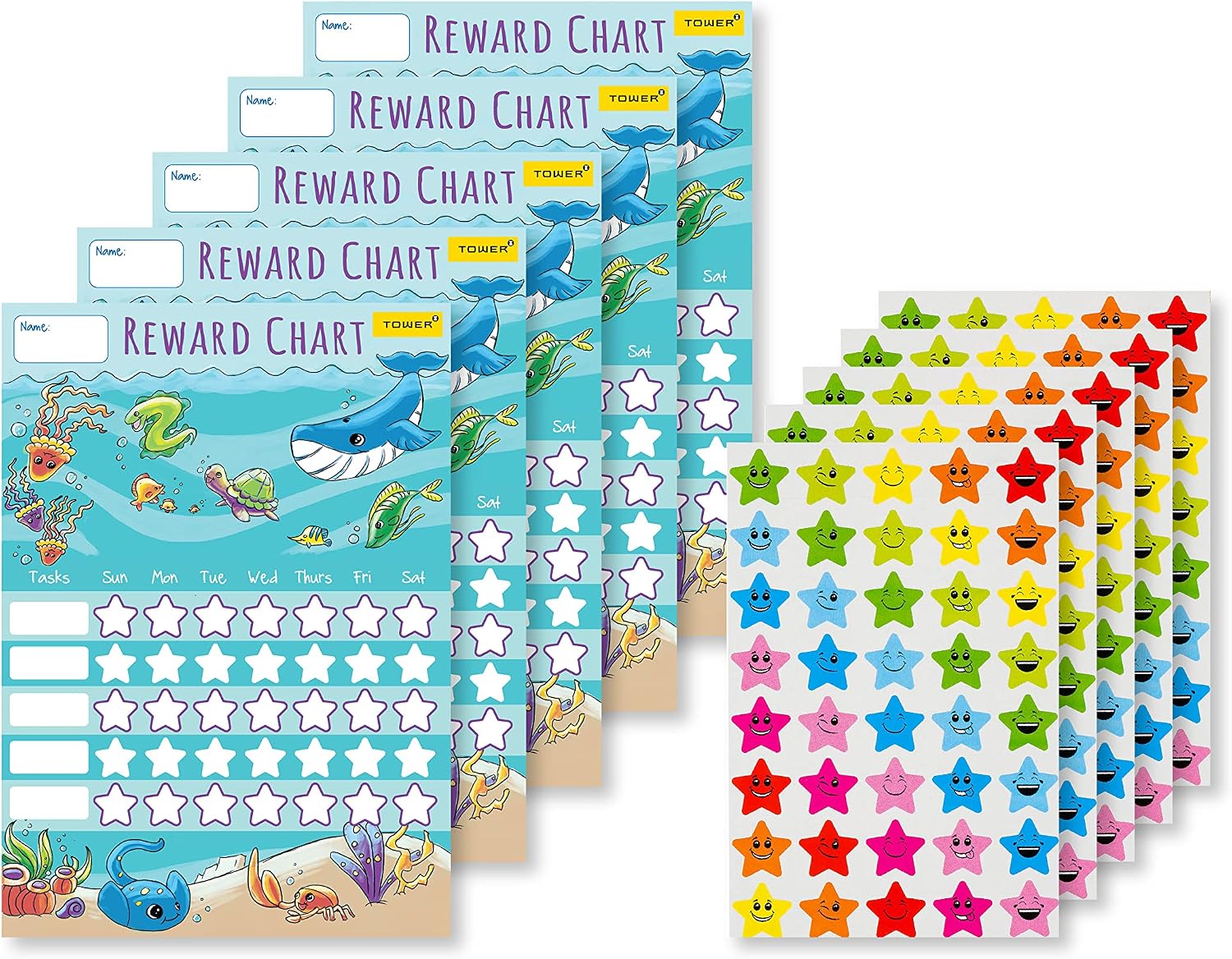 Reward Chart – Under The Sea, 5 Charts, 200 Stickers - BigaMart