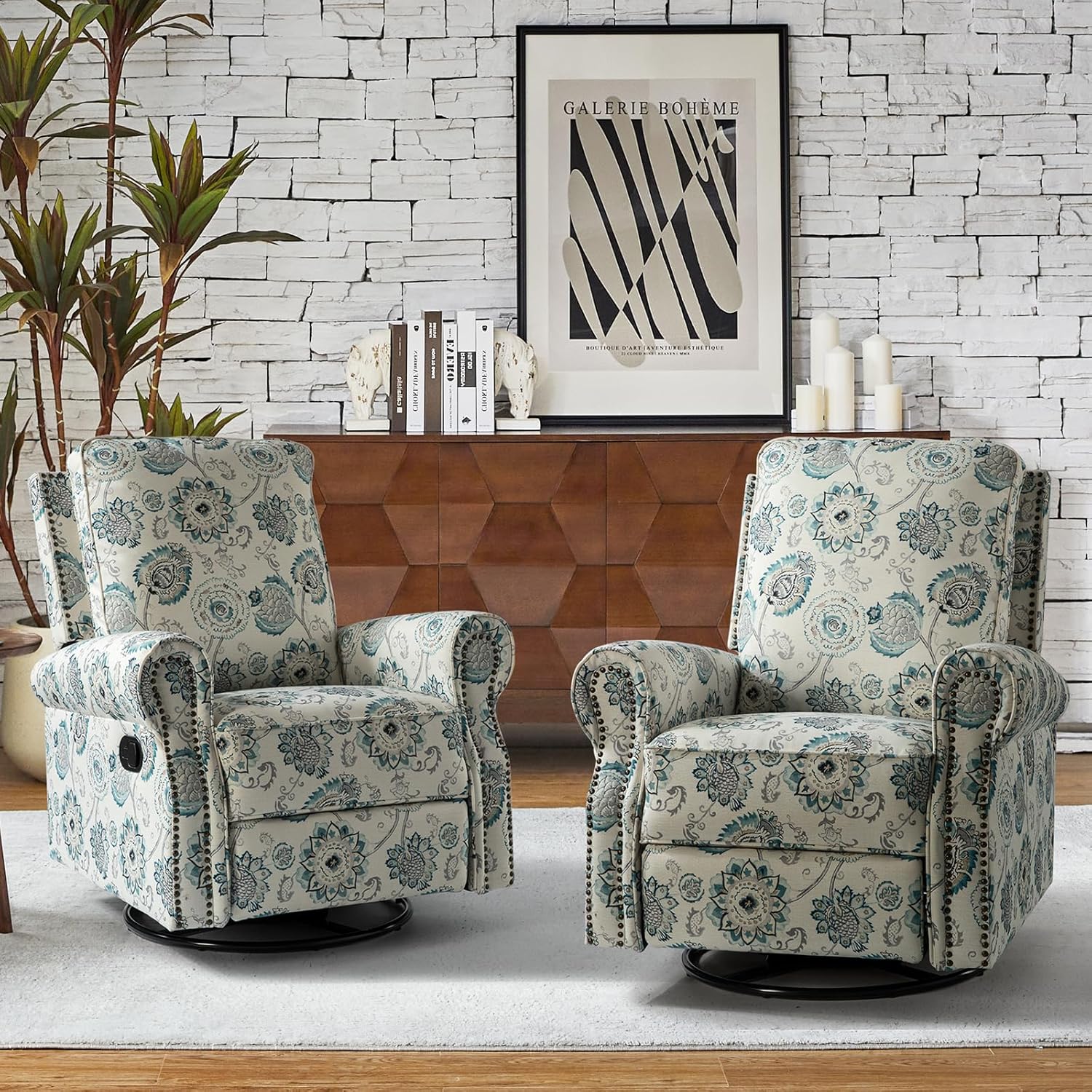 Amazon.com: HULALA HOME Modern Rocker Recliner, Printed Fabric Swivel ...