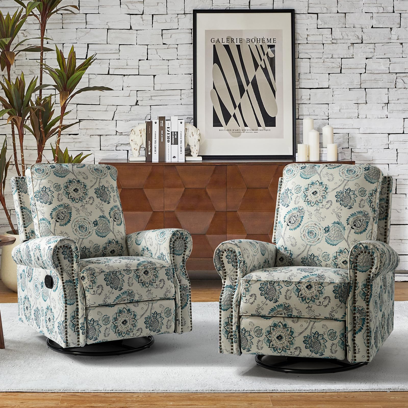 Amazon.com: HULALA HOME Modern Rocker Recliner, Printed Fabric Swivel ...
