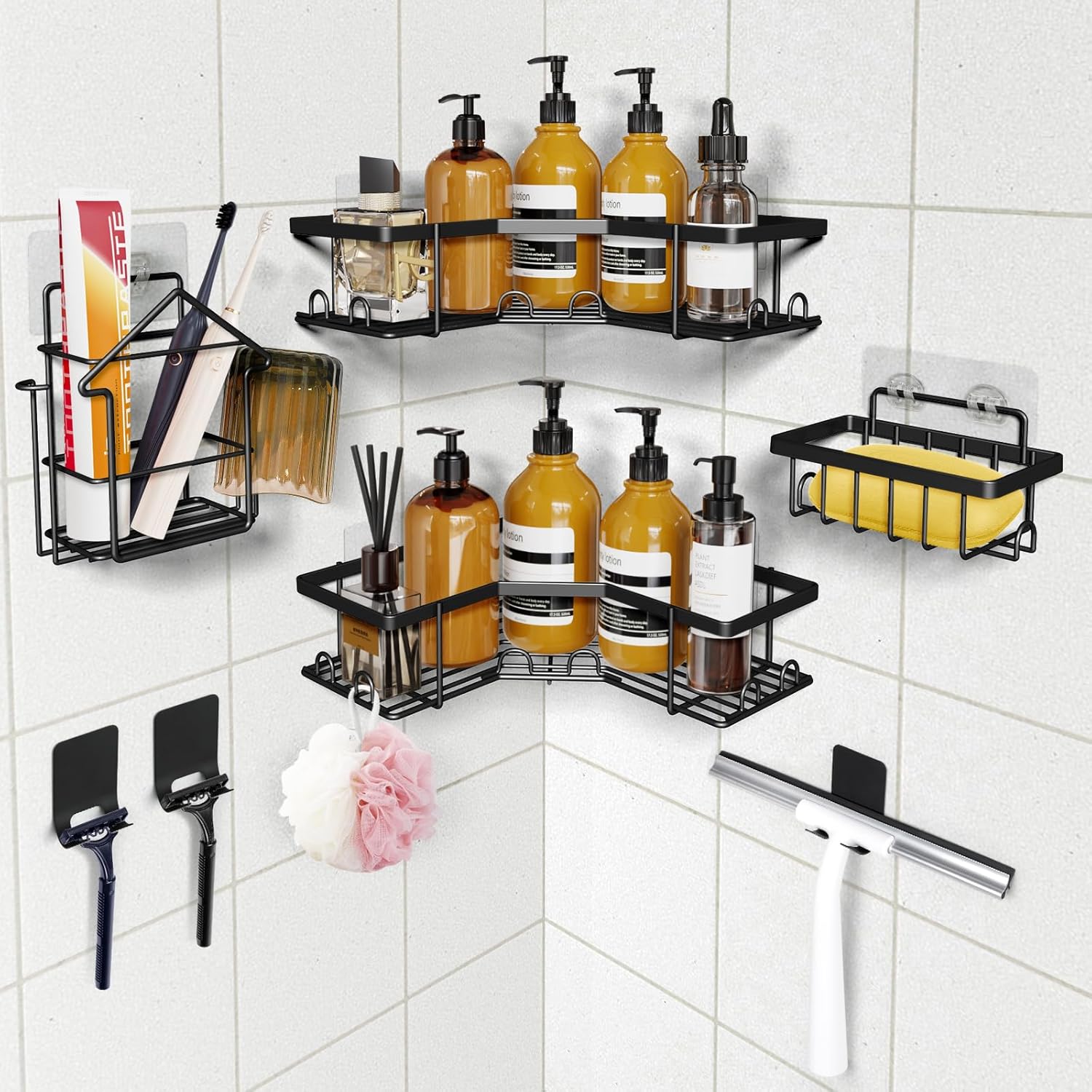 Amazon.com: Corner Shower Caddy 7 Pack, Adhesive Stainless Steel Corner ...