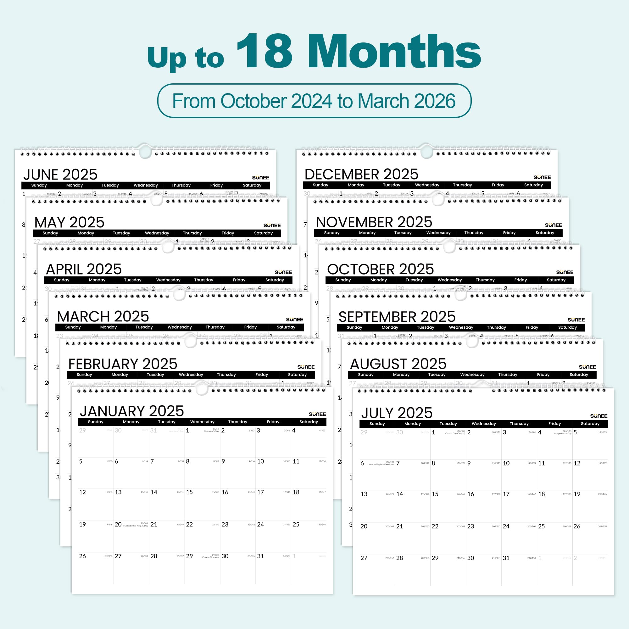 Snapklik.com : SUNEE Calendar 2025 18 Months Wall Calendar Oct 2024 ...