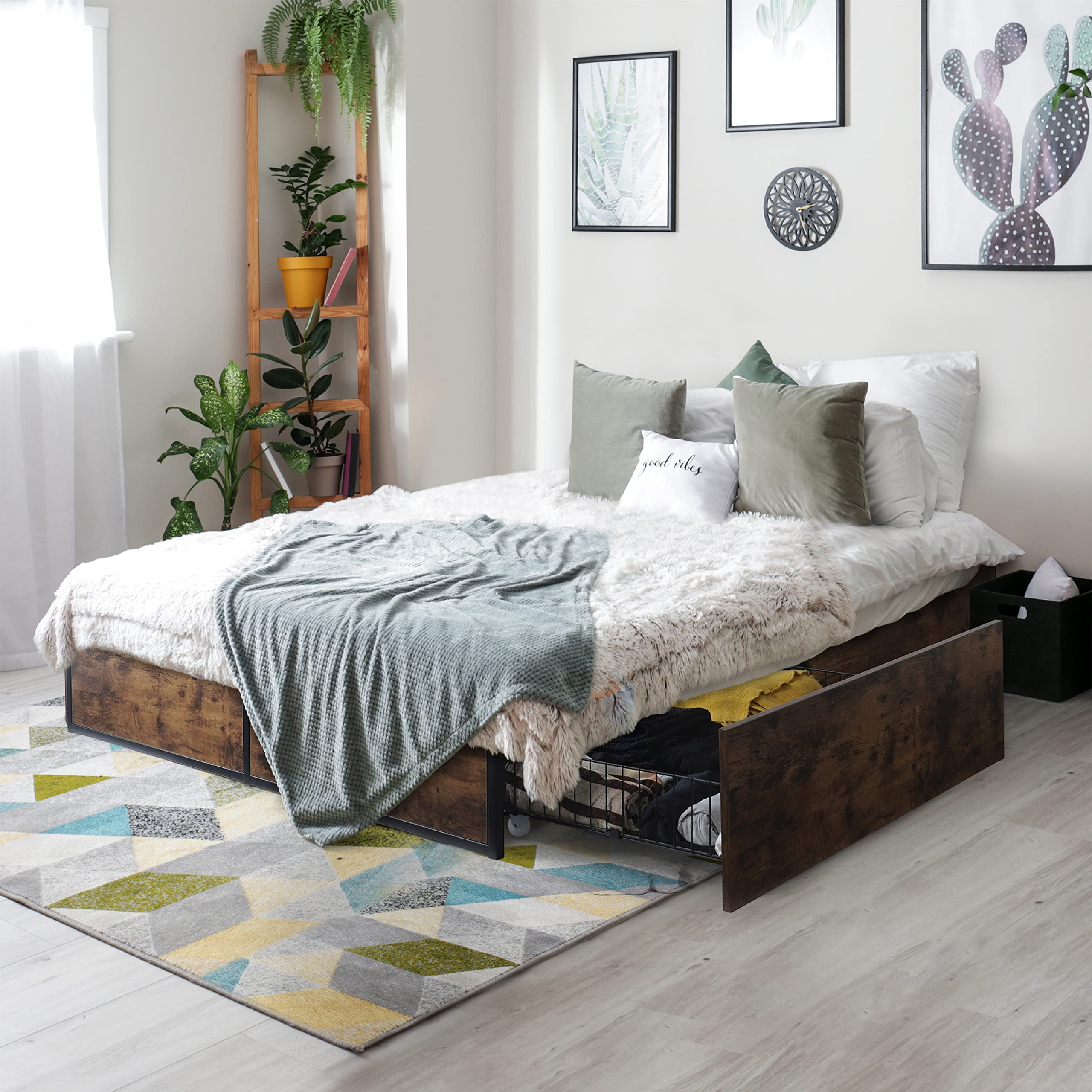 Amazon.com: Fencer Wire Industrial Storage Bed Frame with 4 Drawers ...