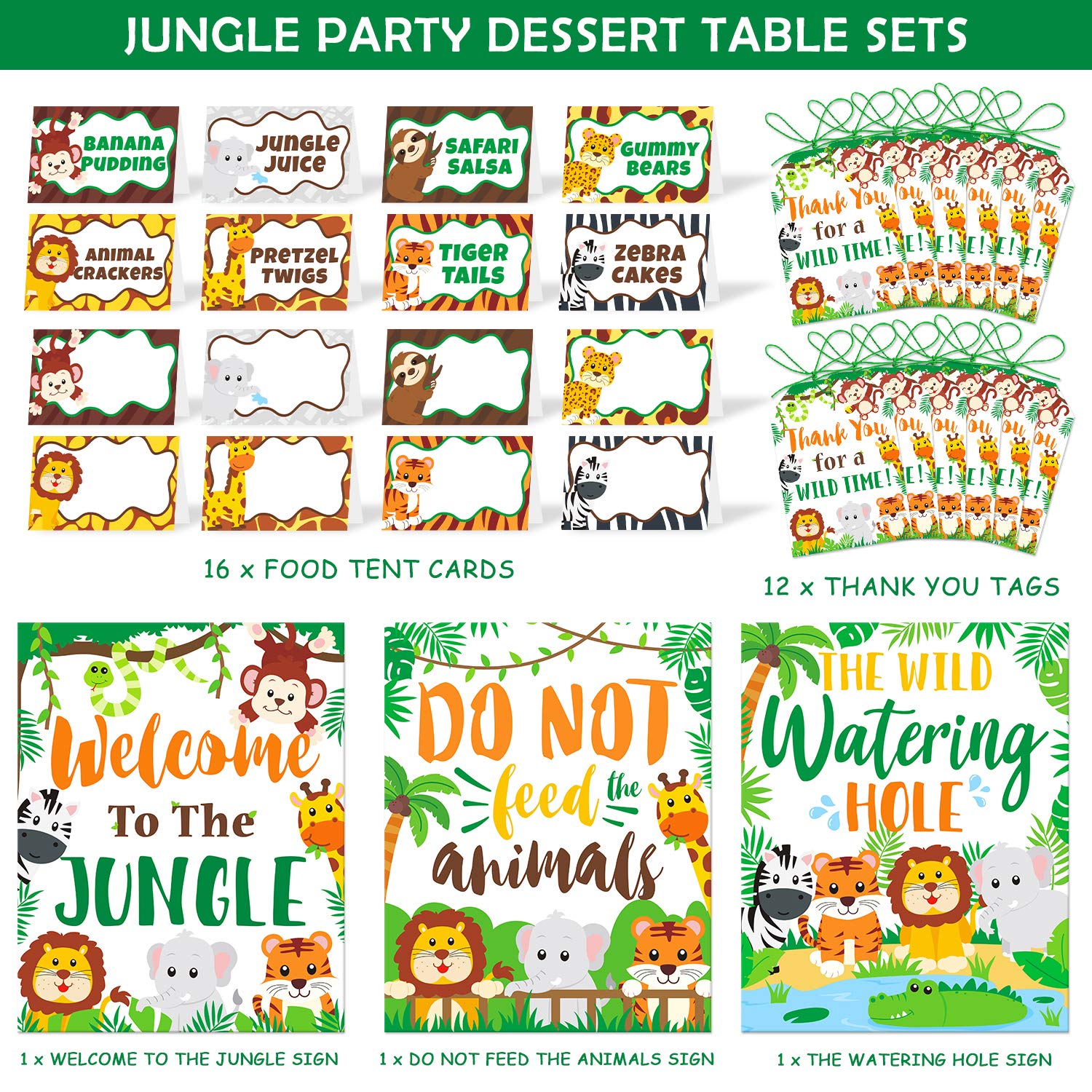 Jungle Safari Dessert Table Favors Welcome Sign Food Labels Cards ...