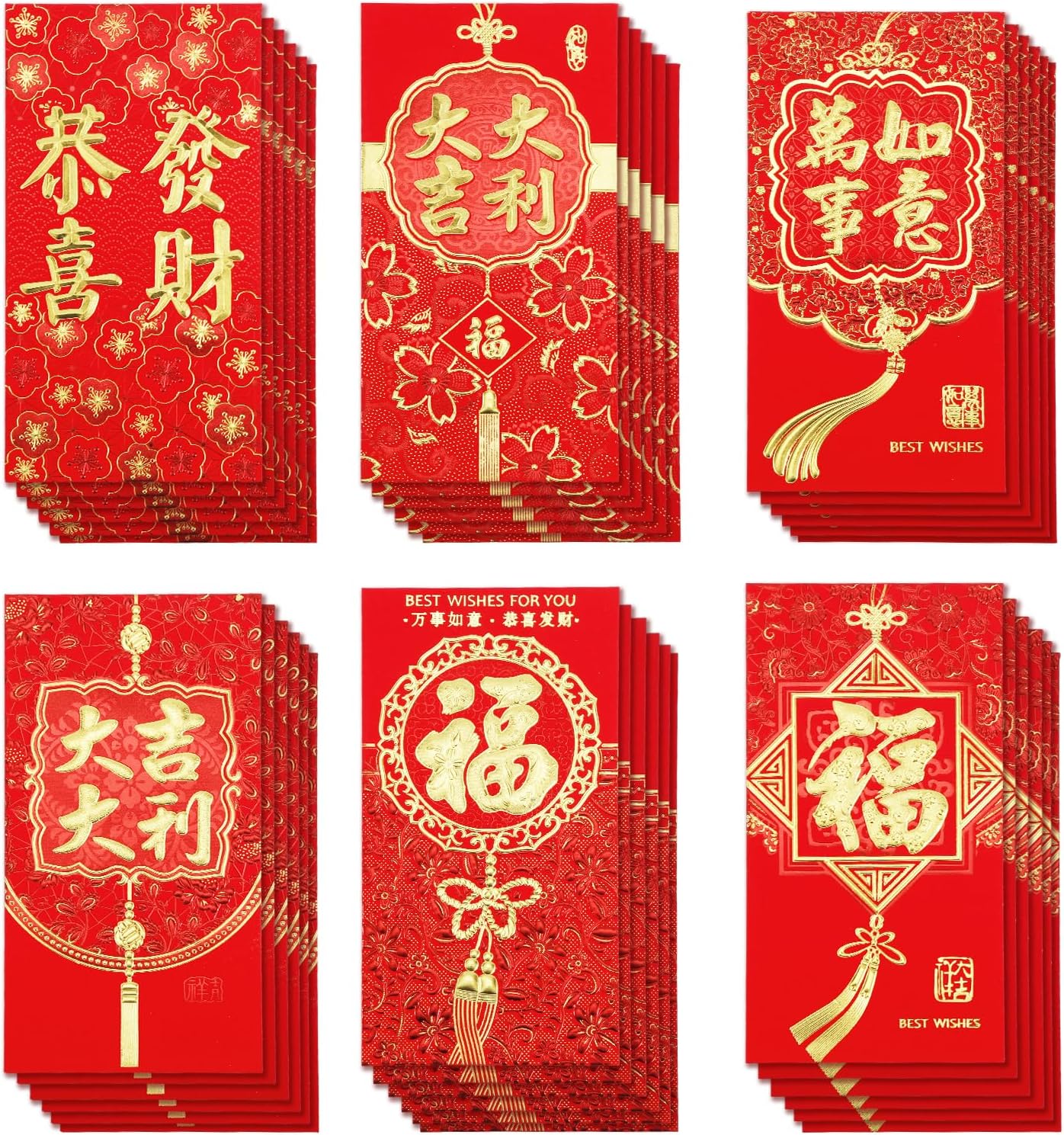 36PCS 3.54x6.69 Chinese New Year Red Envelopes, Year of Dragon 2024 Red ...