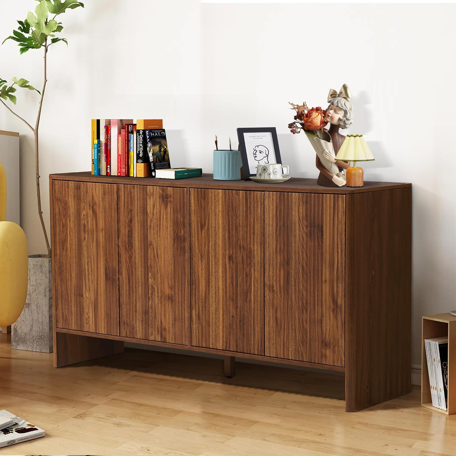 Amazon.com - Sideboard Buffets Cabinet, Modern Accent Storage Cabinet with 4 Fluted Doors and ...