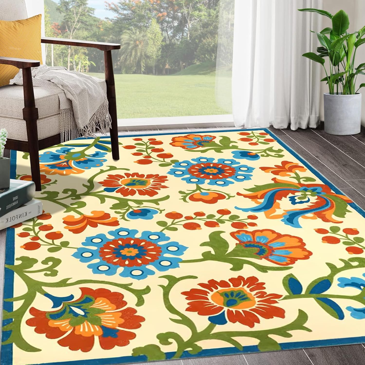 Amazon.com: HEBE Floral Area Rug 5'x7’ Large Living Room Rug Boho Rugs ...