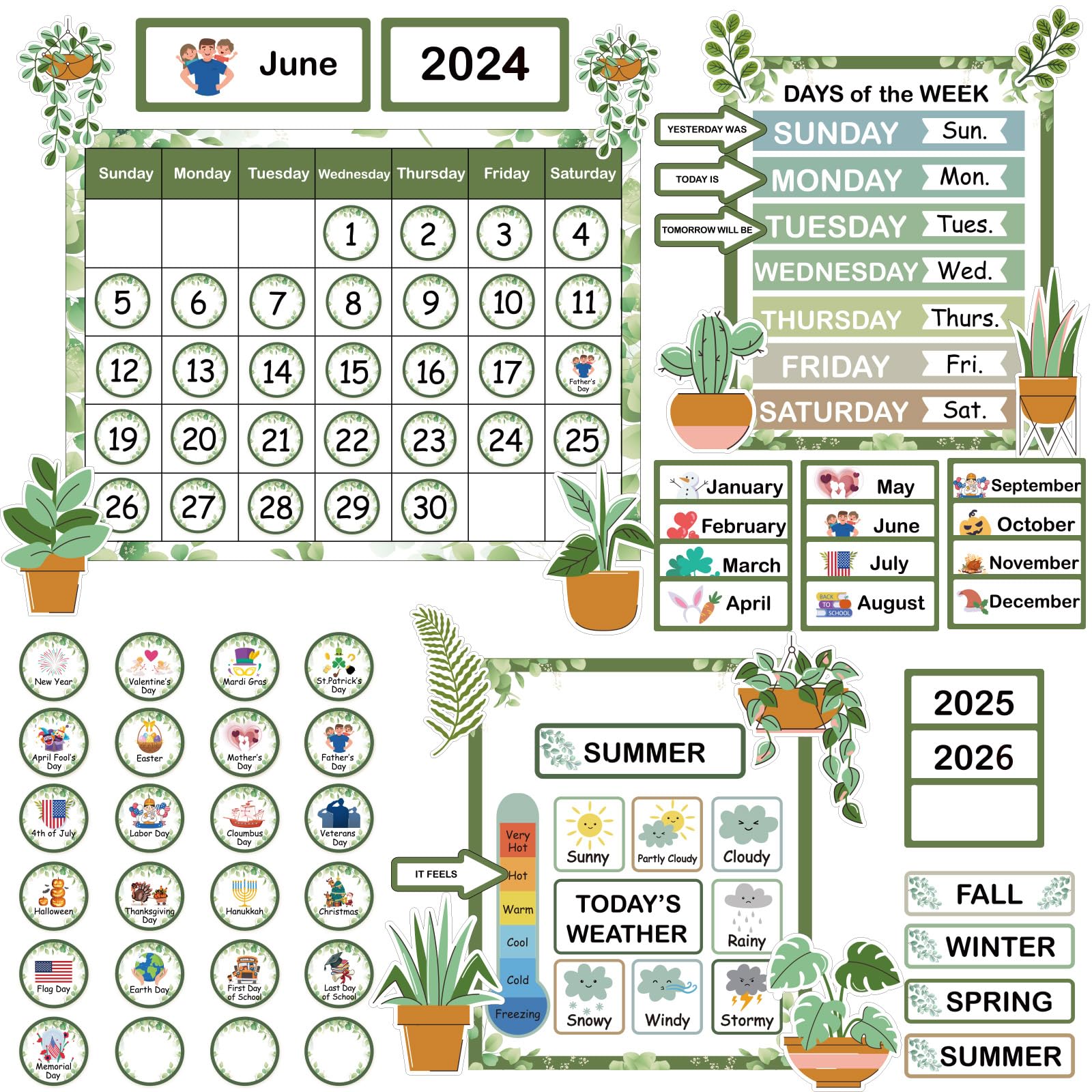 Amazon.com: Classroom Calendar Bulletin Board Set, Greenery Calendar ...