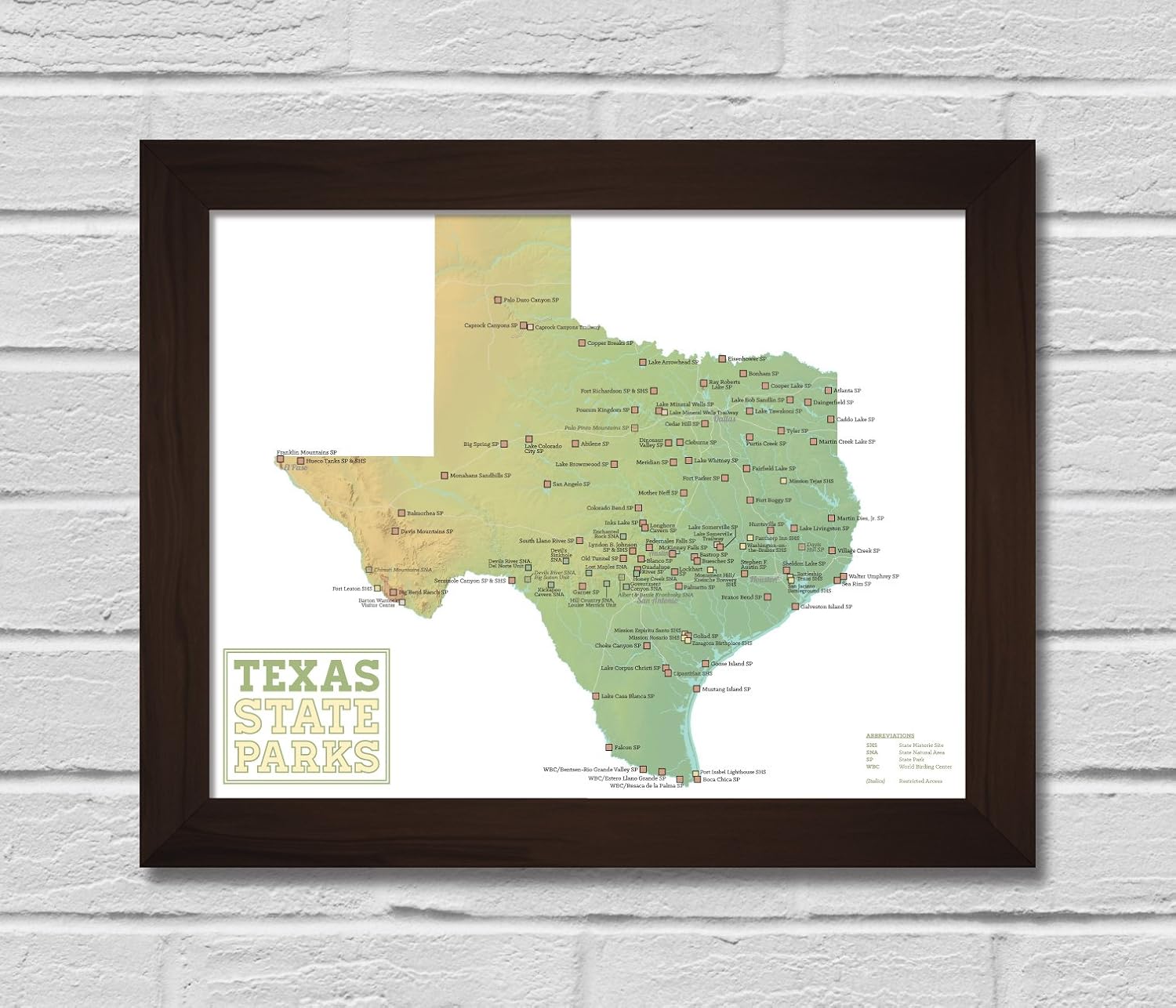 Best Maps Ever Texas State Parks Map 11x14 Print (Green & White ...