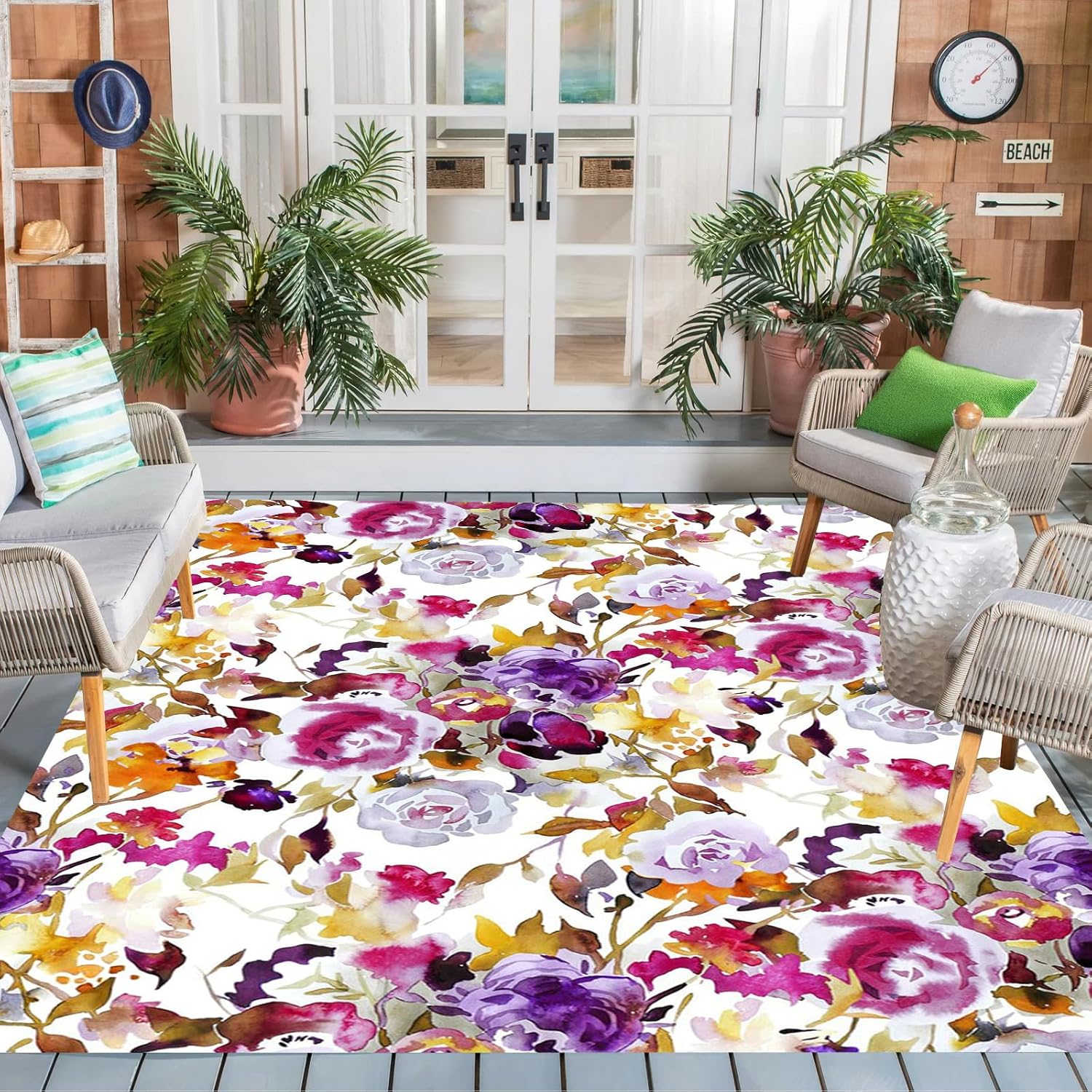 Amazon.com: Lux Washable Outdoor Rug Farmhouse Modern Floral Pattern ...