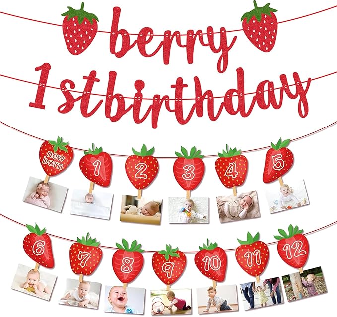 Amazon.com: Strawberry First Birthday Decor,Berry 1st Monthly Photo ...