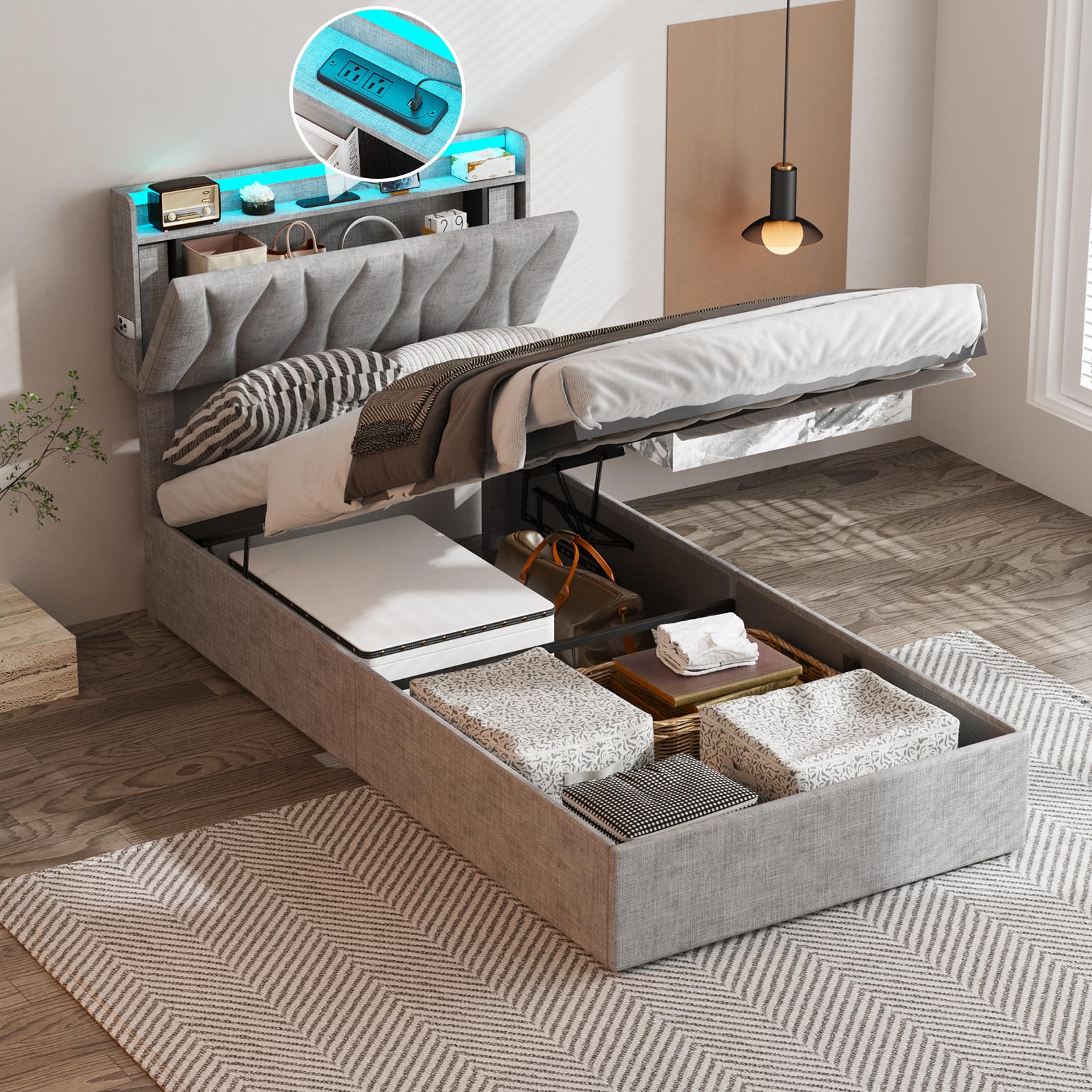 Amazon.com: Twin Size Lift Up Storage Bed Frame with Adjustable ...