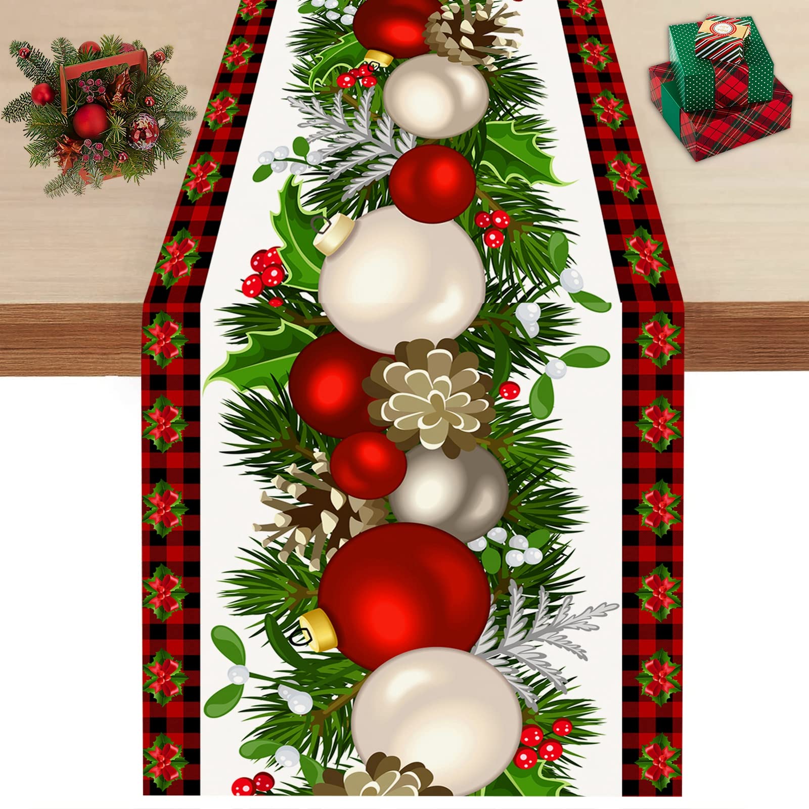 Amazon.com: Christmas Table Runner 13"x72" Christmas Streamer Buffalo ...