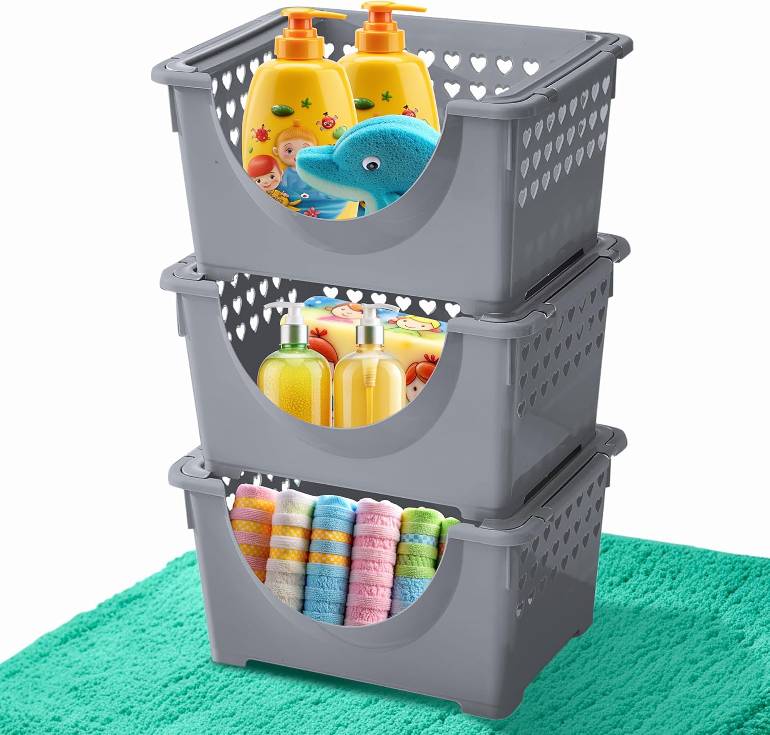 Skywin Contenedores de almacenamiento apilables de plástico, color gris ...