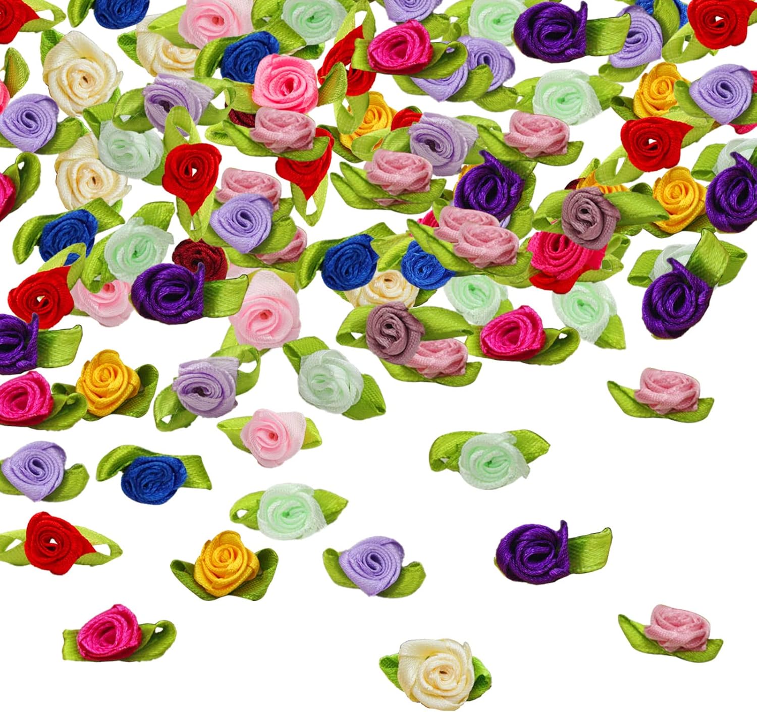 Amazon.com: 500 Pieces Mini Ribbon Roses with Green Leaves for Crafts ...