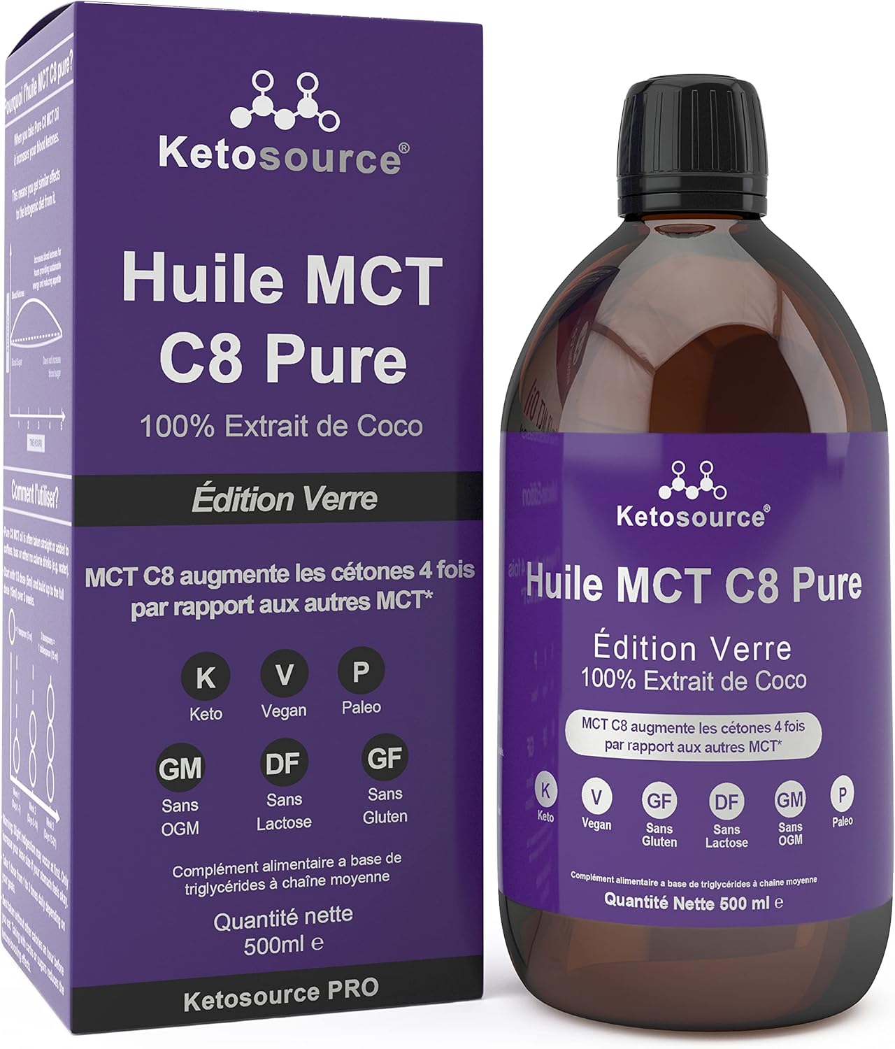 C8 MCT Huile Prime en Bouteille Verre |Produit 3 X Plus de Cétone Que D'Autres Huiles MCT ...