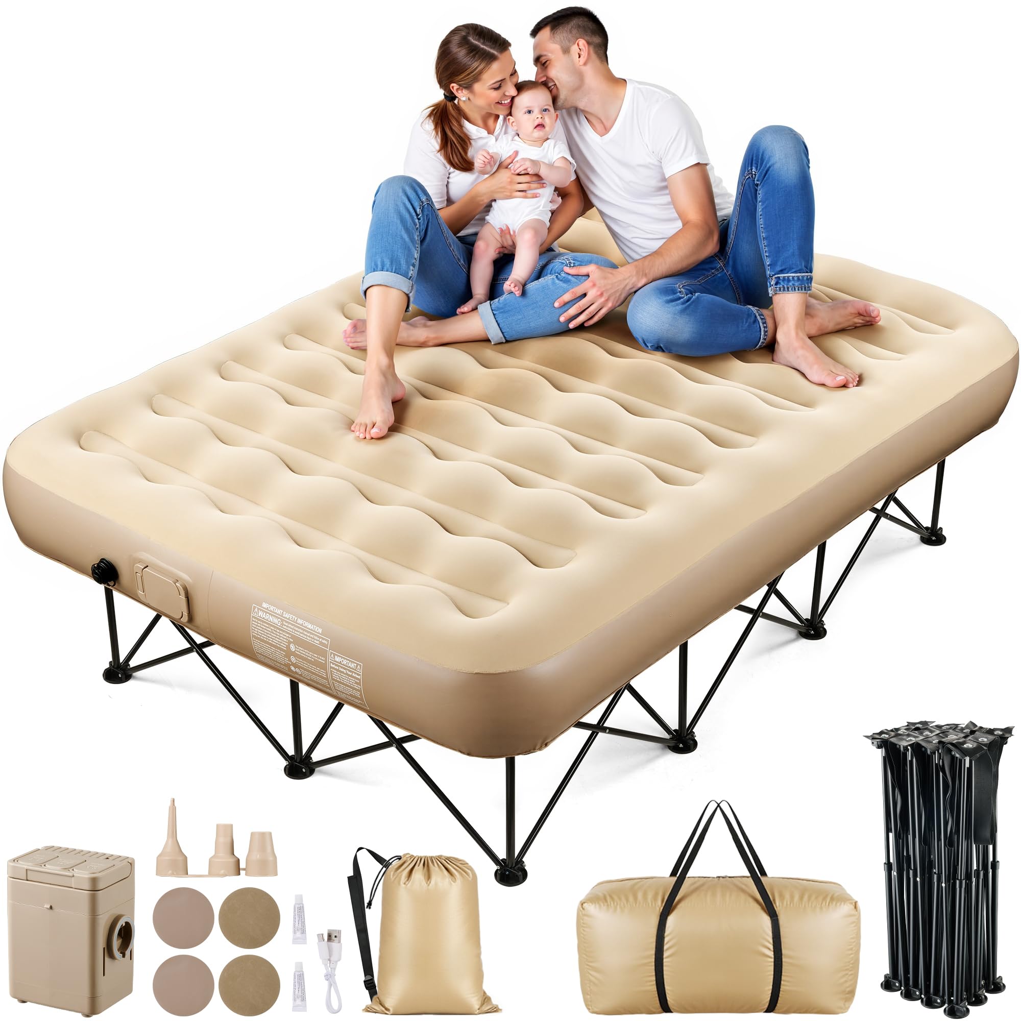 Amazon.com: Osluken Queen Air Mattress with Frame & Built in Pump, 24 ...