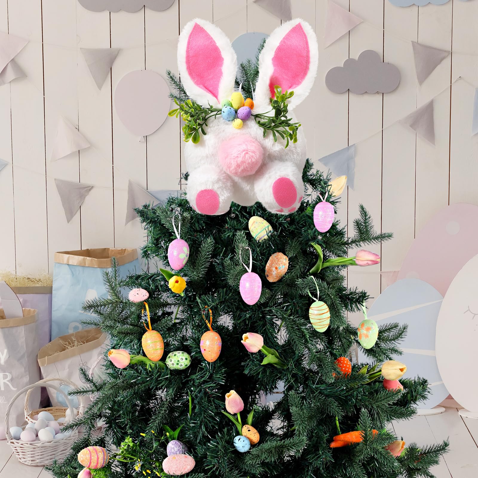 Amazon.com: Gejoy Easter Bunny Tree Topper Decoration Spring Plush ...