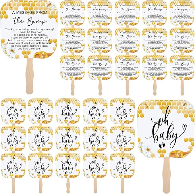 Amazon.com: Sabary 50 Pcs Baby Shower Paper Fans Favors Bee Theme ...