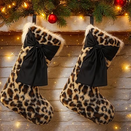 Amazon.com: Soulchen 2 Pieces 20 Inch Leopard Print Christmas Stockings ...