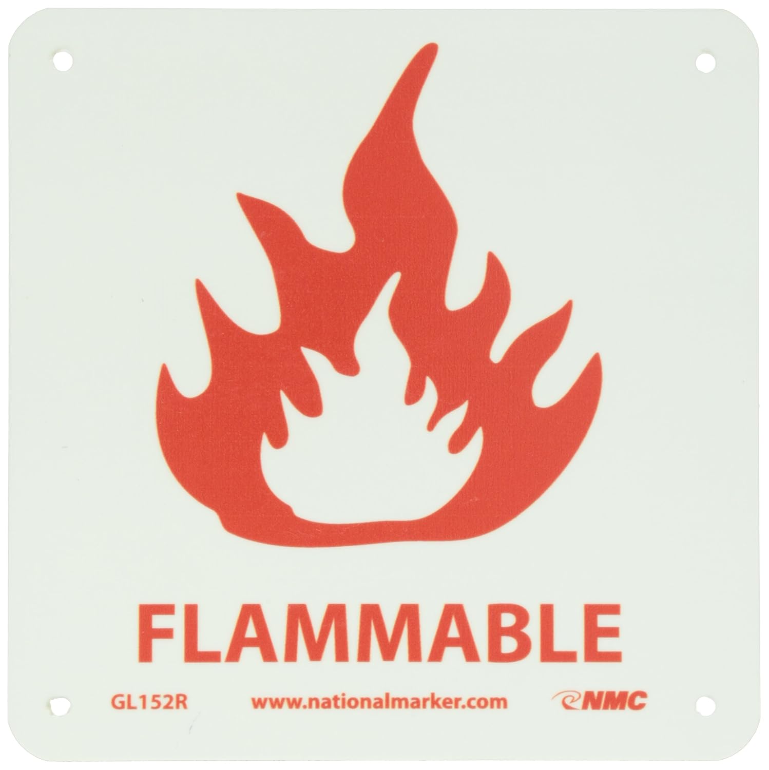 NMC GL152R Flammable/Combustible Sign, Legend "FLAMMABLE" with Graphic ...