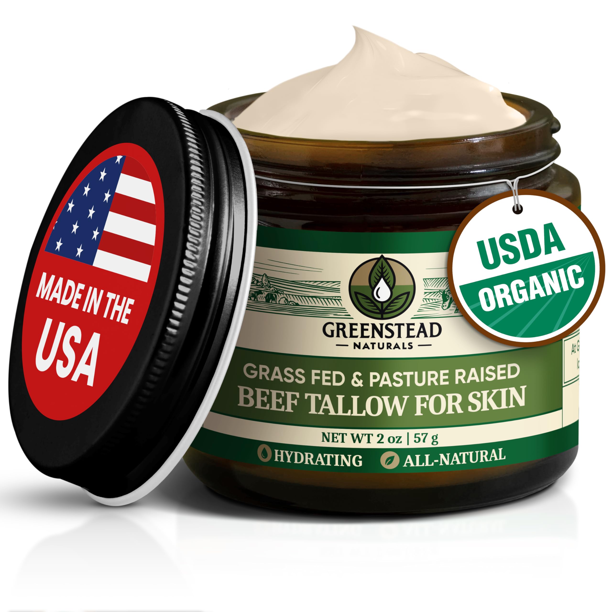 Amazon.com : Greenstead Naturals Grass Fed Beef Tallow for Skin - USDA ...