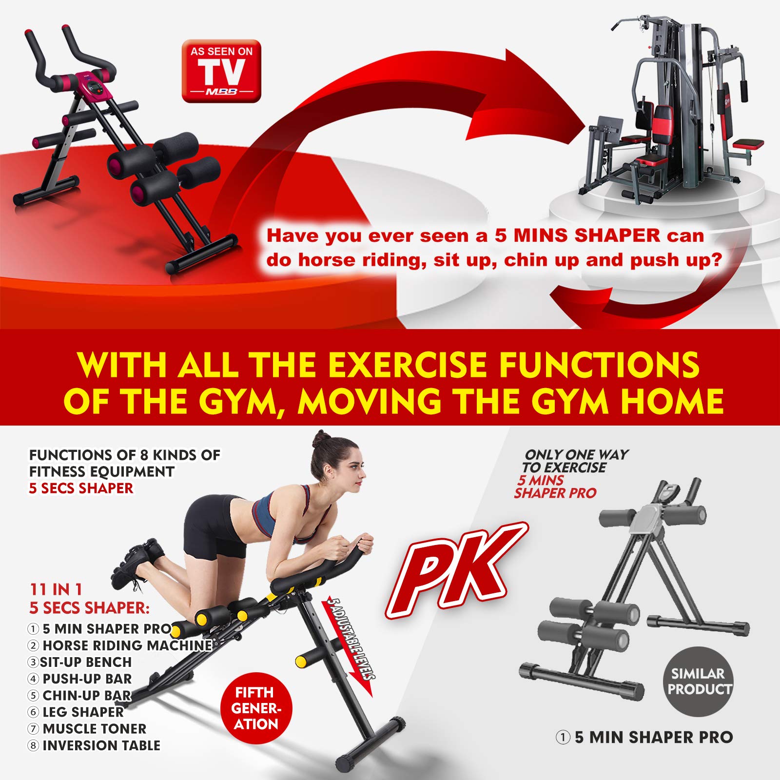 MBB Multifunction Home Gym Equipment,Ab Machine,Height Adjustable Ab ...