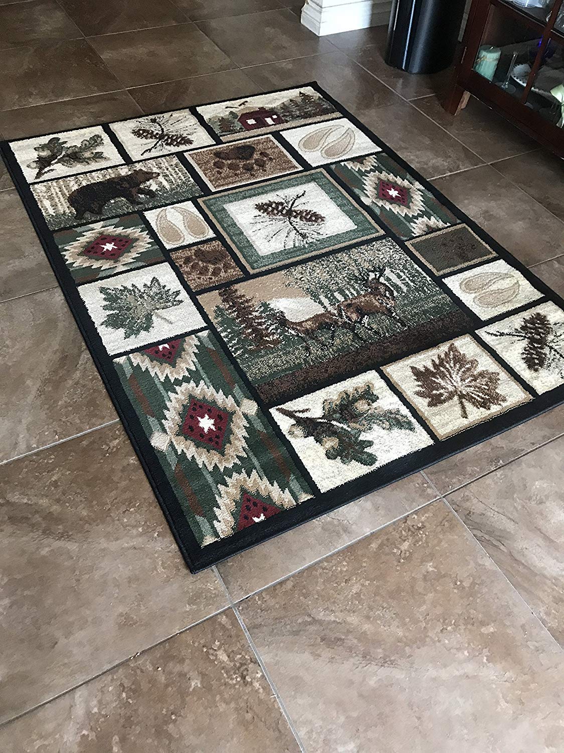 Cabin Style Area Rug Rustic Western Country Bear Elk Deer Bear Wildlife ...