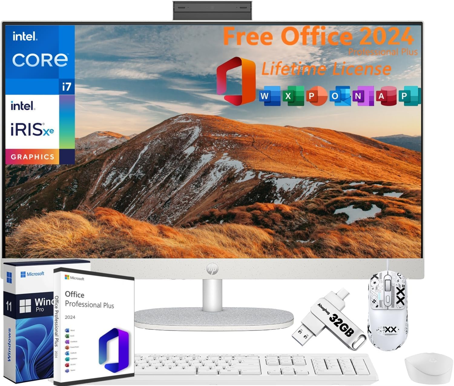 Amazon.com: HP 27 inch All-in-One Desktop PC, with Office 2024 Lifetime ...