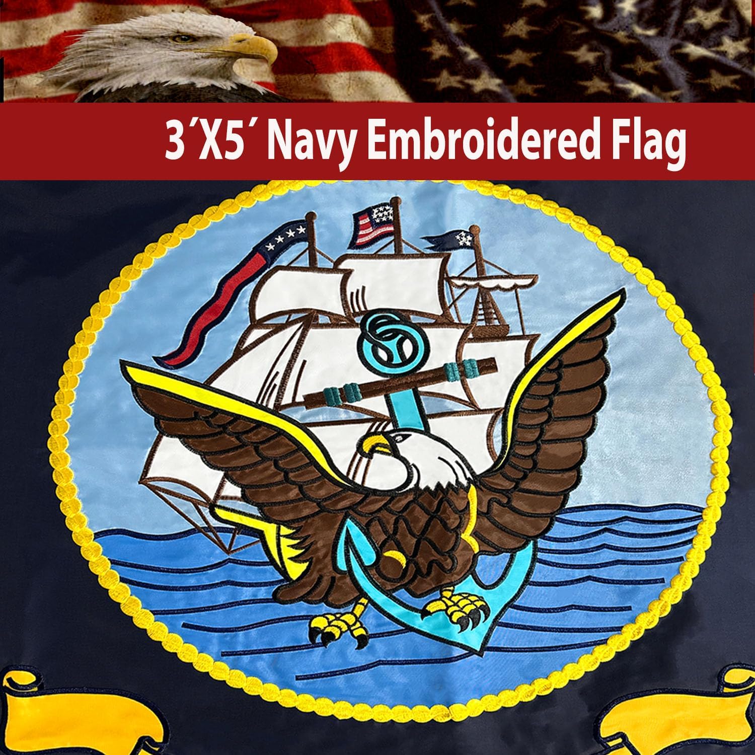Amazon.com : KEYCA Embroidery Navy Flags 3x5 Outdoor Heavy Duty Double ...
