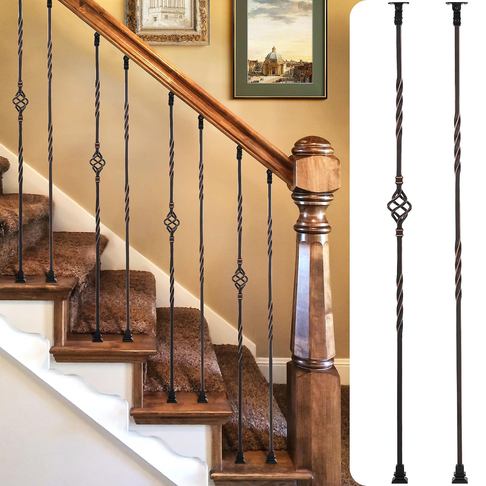 Snapklik.com : WICHEMI 16 Pack Wrought Iron Balusters, Bronze Hollow ...