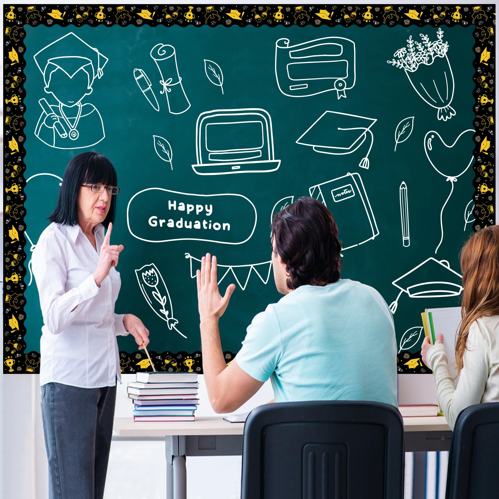 Snapklik.com : 32.8 Feet Graduation Bulletin Board Border, Black Gold ...