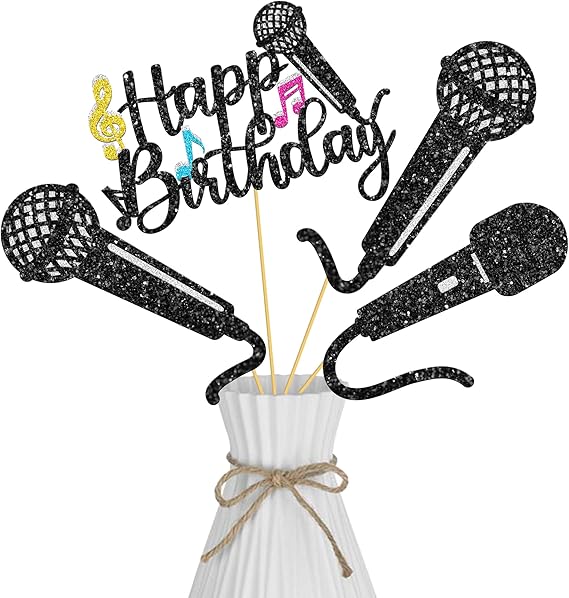 Amazon.com: Microphone Centerpiece Sticks Glitter Microphone Party ...