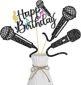Amazon.com: Microphone Centerpiece Sticks Glitter Microphone Party ...