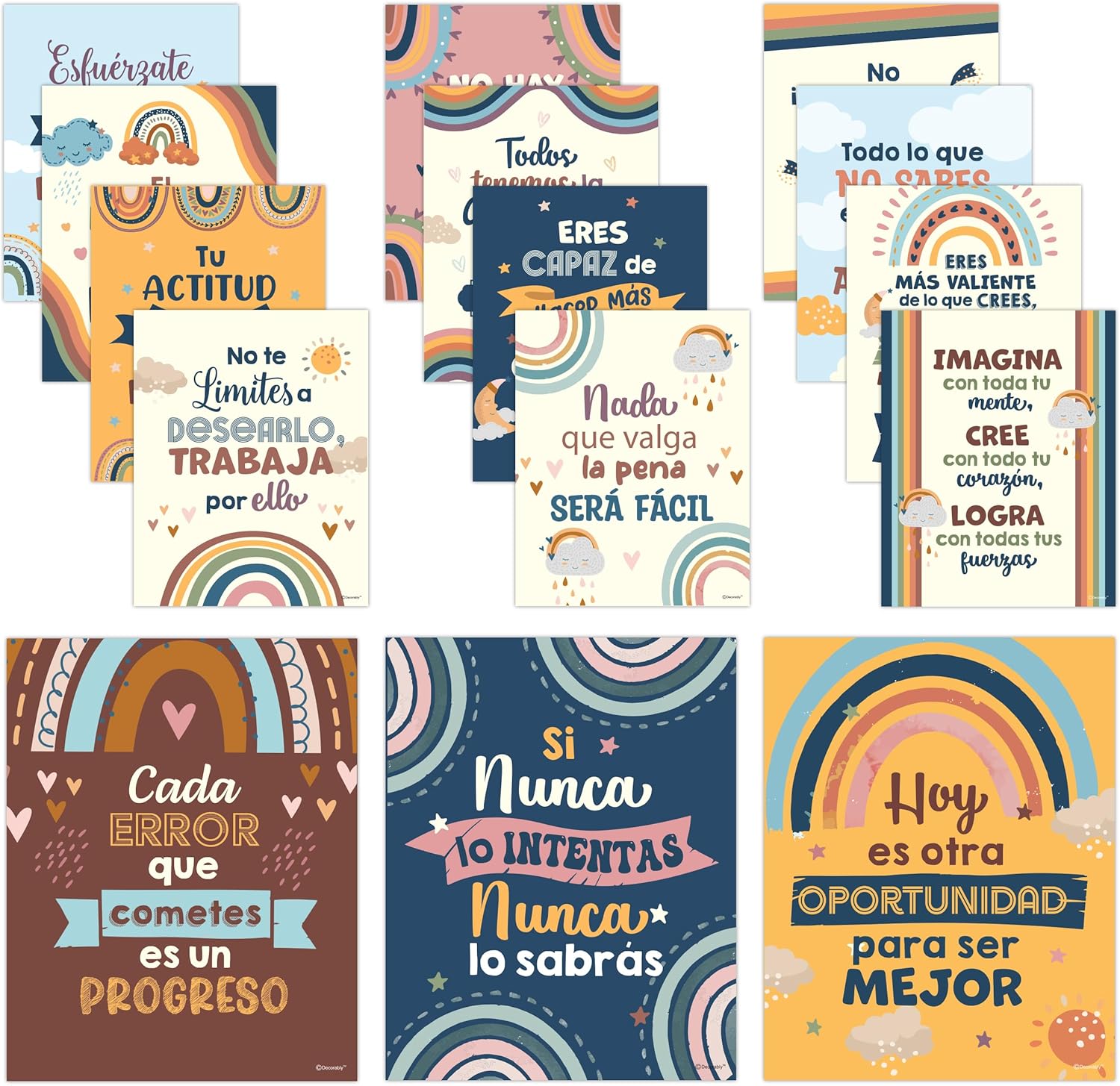 Amazon.com: Decorably 15 Boho Rainbow Motivational Spanish Classroom ...