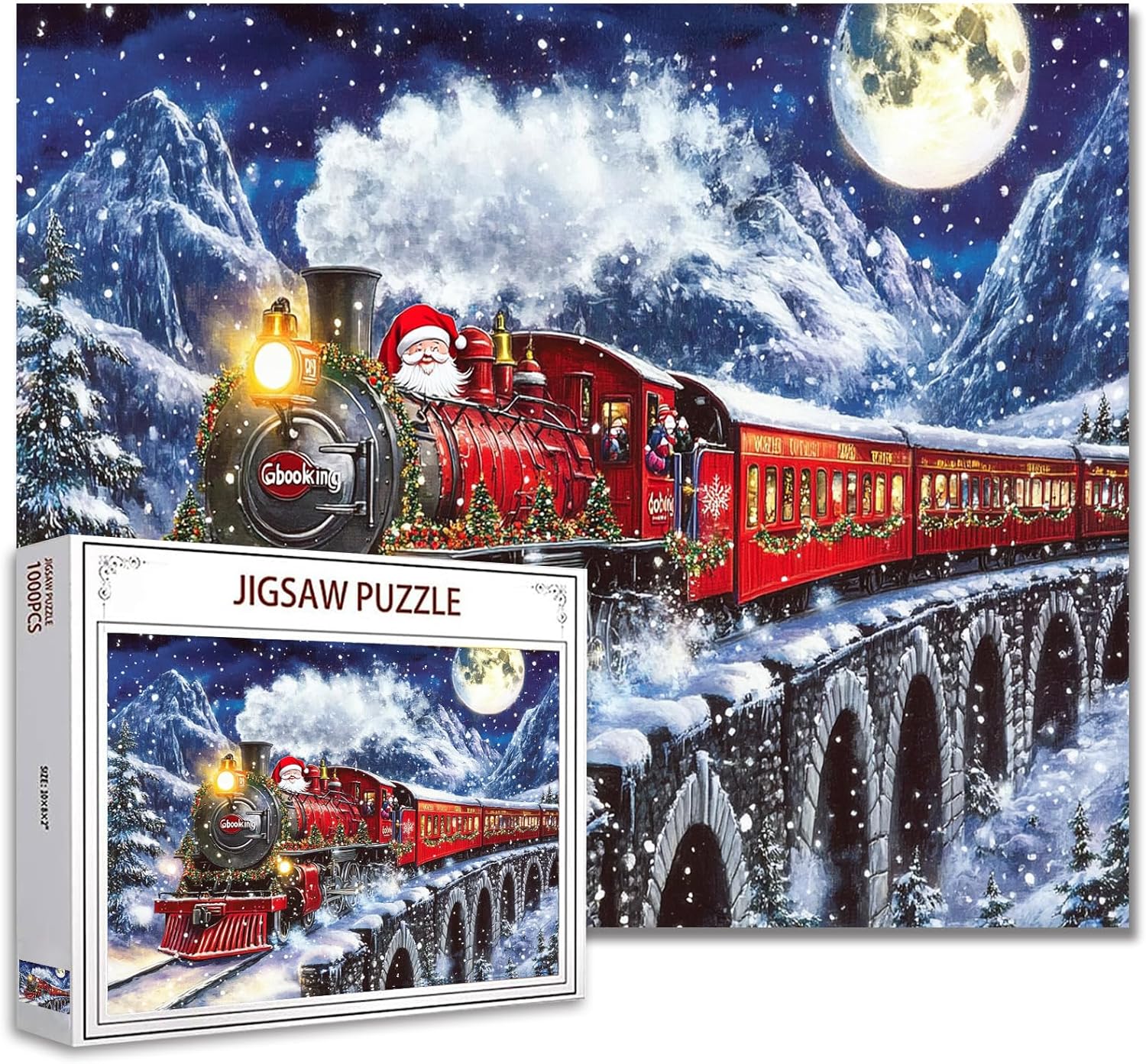 Amazon.com: Christmas Train 1000 Piece Jigsaw Puzzle Holiday ...