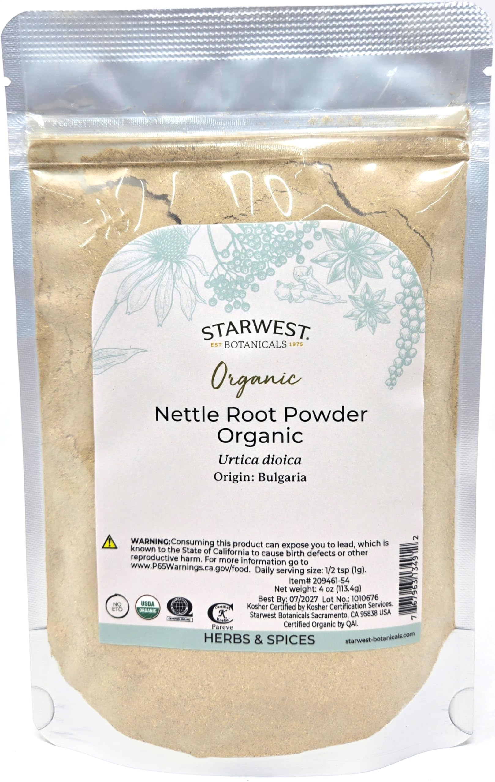 Amazon.com: Organic Nettle Root C/S - 4 Oz (113 G) - Starwest ...